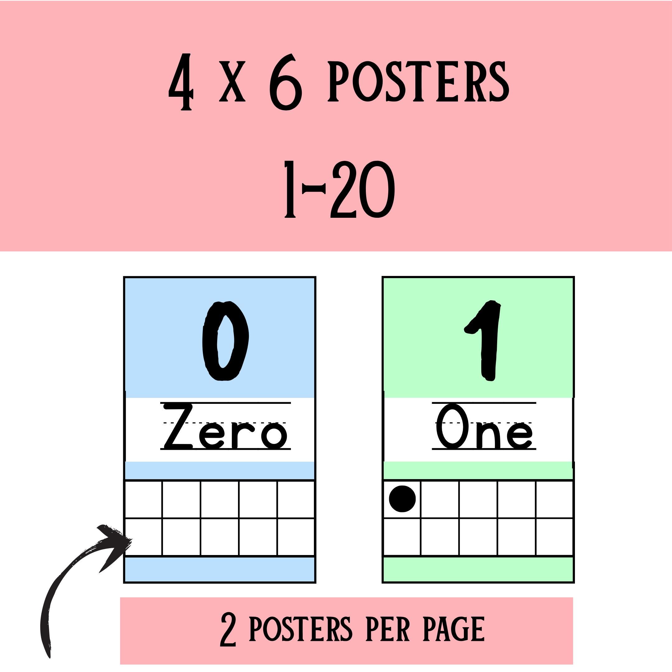 Number Posters 1-20 With Ten Frames and Number Words | 4x6 Classroom ...
