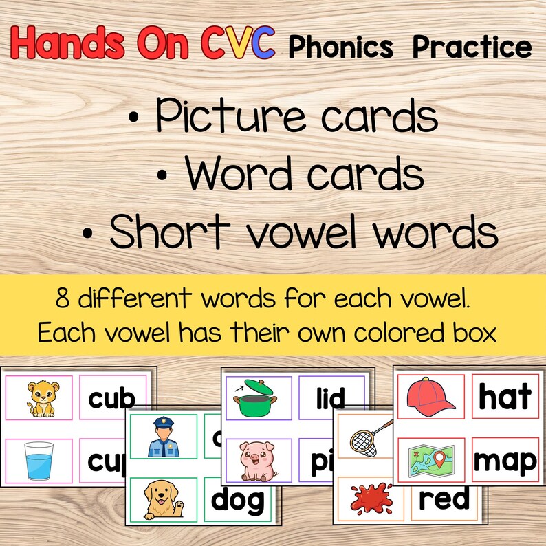 CVC Picture Match | Short Vowel Word Matching Activity - Etsy