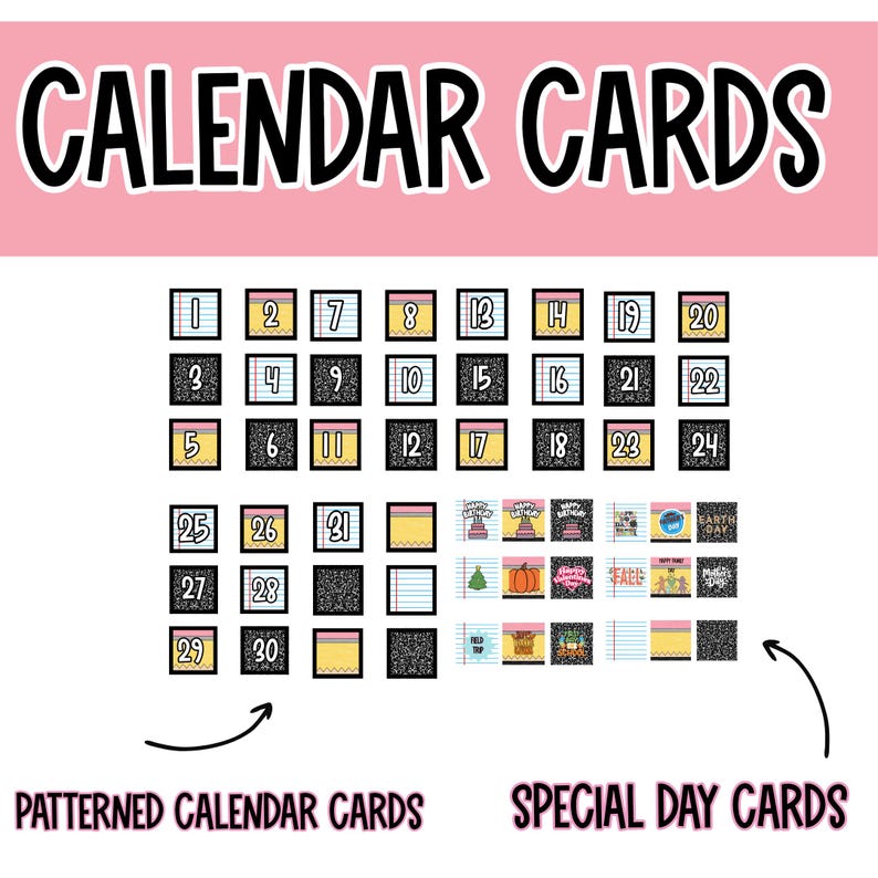 School Supply Theme Classroom Decor | Schedule Cards, Calendar Numbers ...