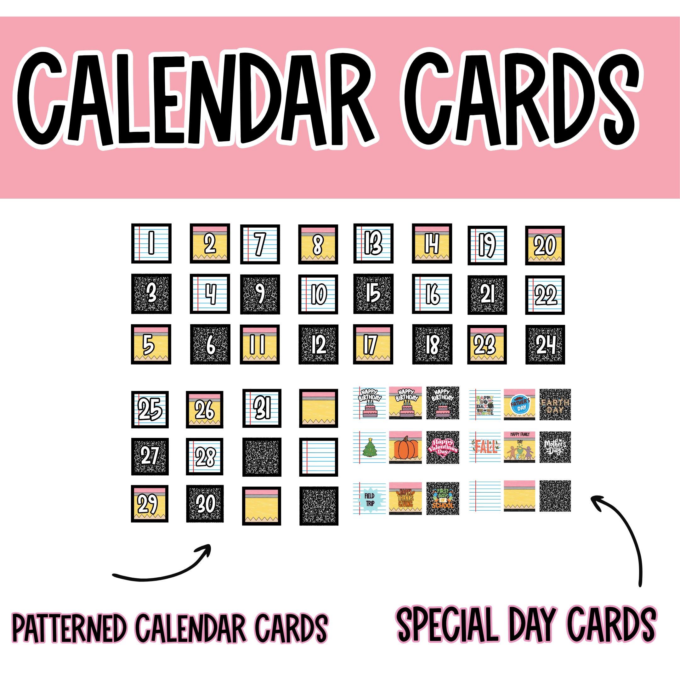 School Supply Theme Classroom Decor | Schedule Cards, Calendar Numbers ...