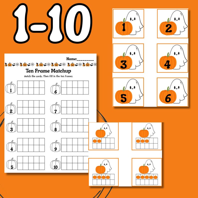 Halloween Ten Frame Match up Game | Numbers 1–19 Counting Activity ...