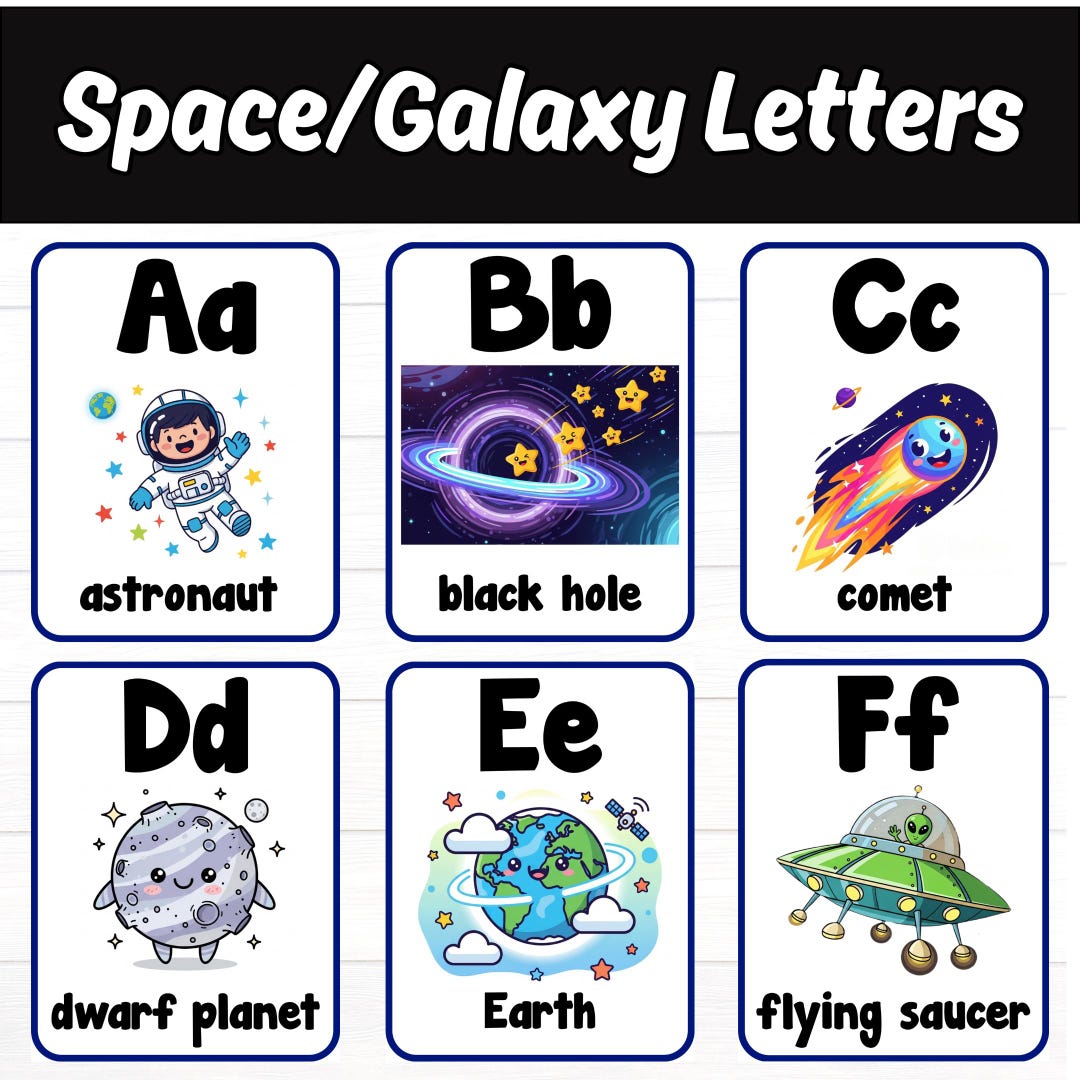 Space Galaxy Alphabet Posters | Printable ABC Cards - Etsy