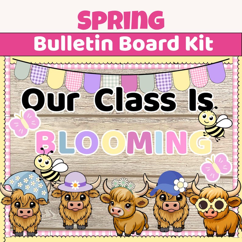 Spring Bulletin Board | Our Class is Blooming | Moo-ving Into Spring - Etsy