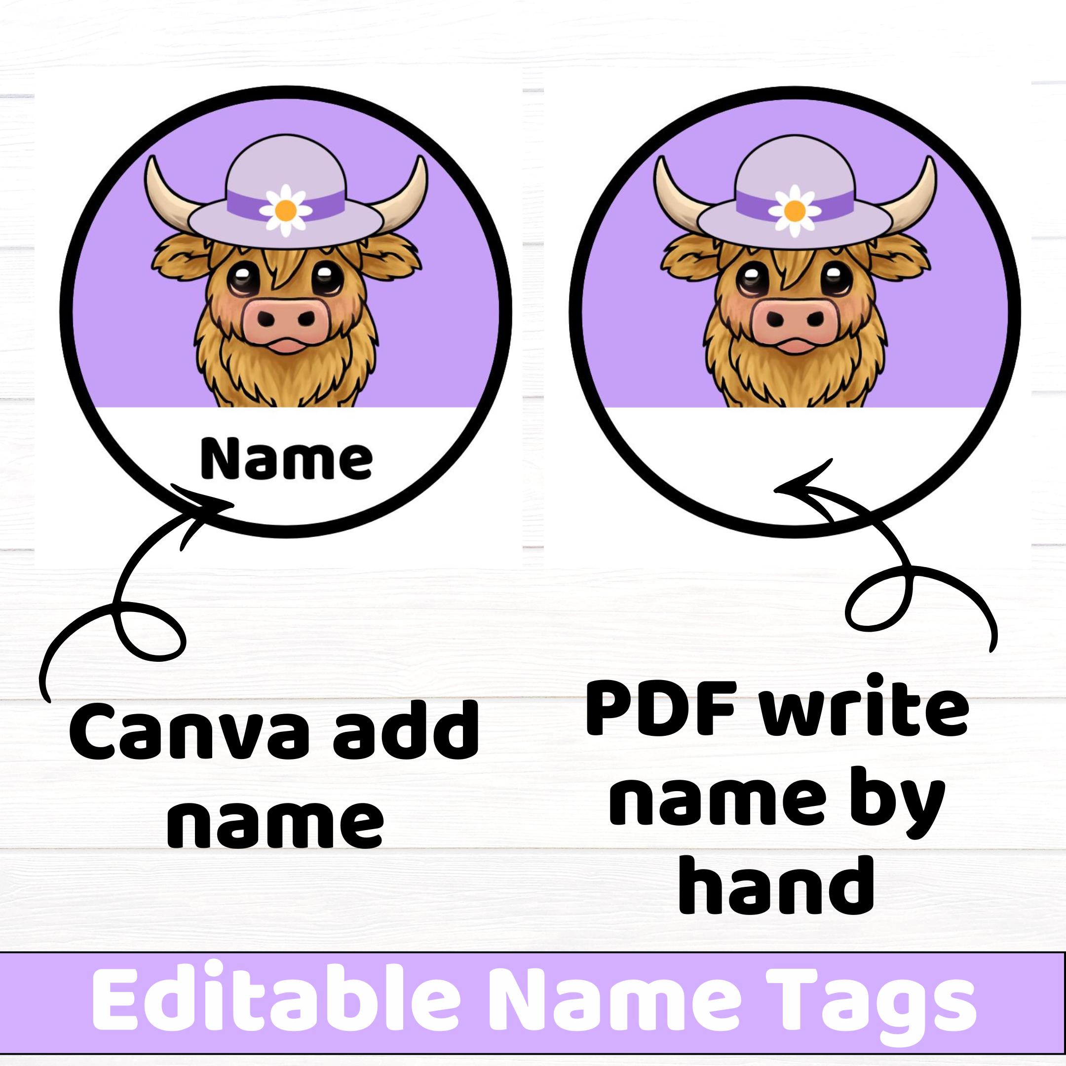 Spring Highland Cow Name Tags | Editable Classroom Decor (canva ...