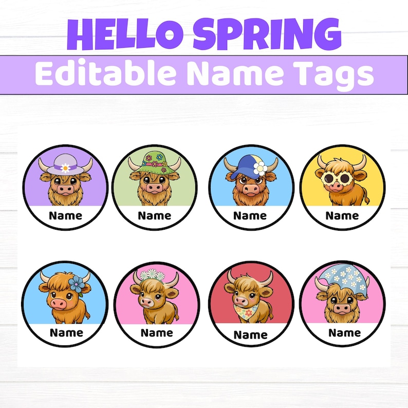 Spring Highland Cow Name Tags | Editable Classroom Decor (canva ...