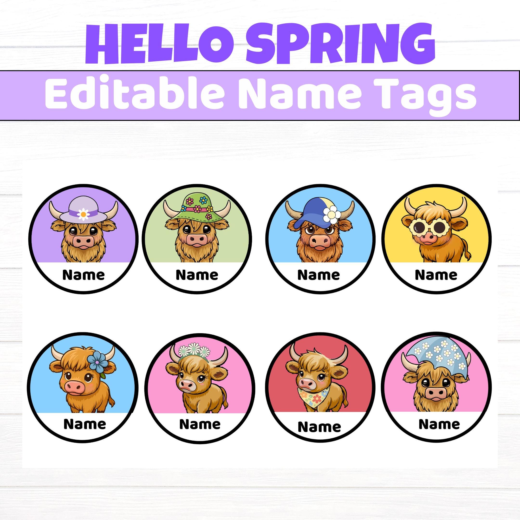 Spring Highland Cow Name Tags | Editable Classroom Decor (canva ...