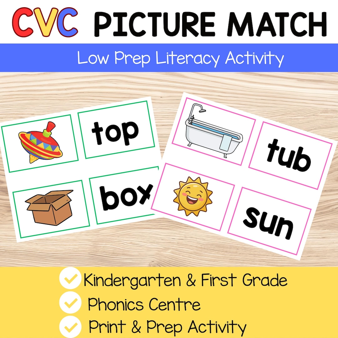 CVC Picture Match | Short Vowel Word Matching Activity - Etsy