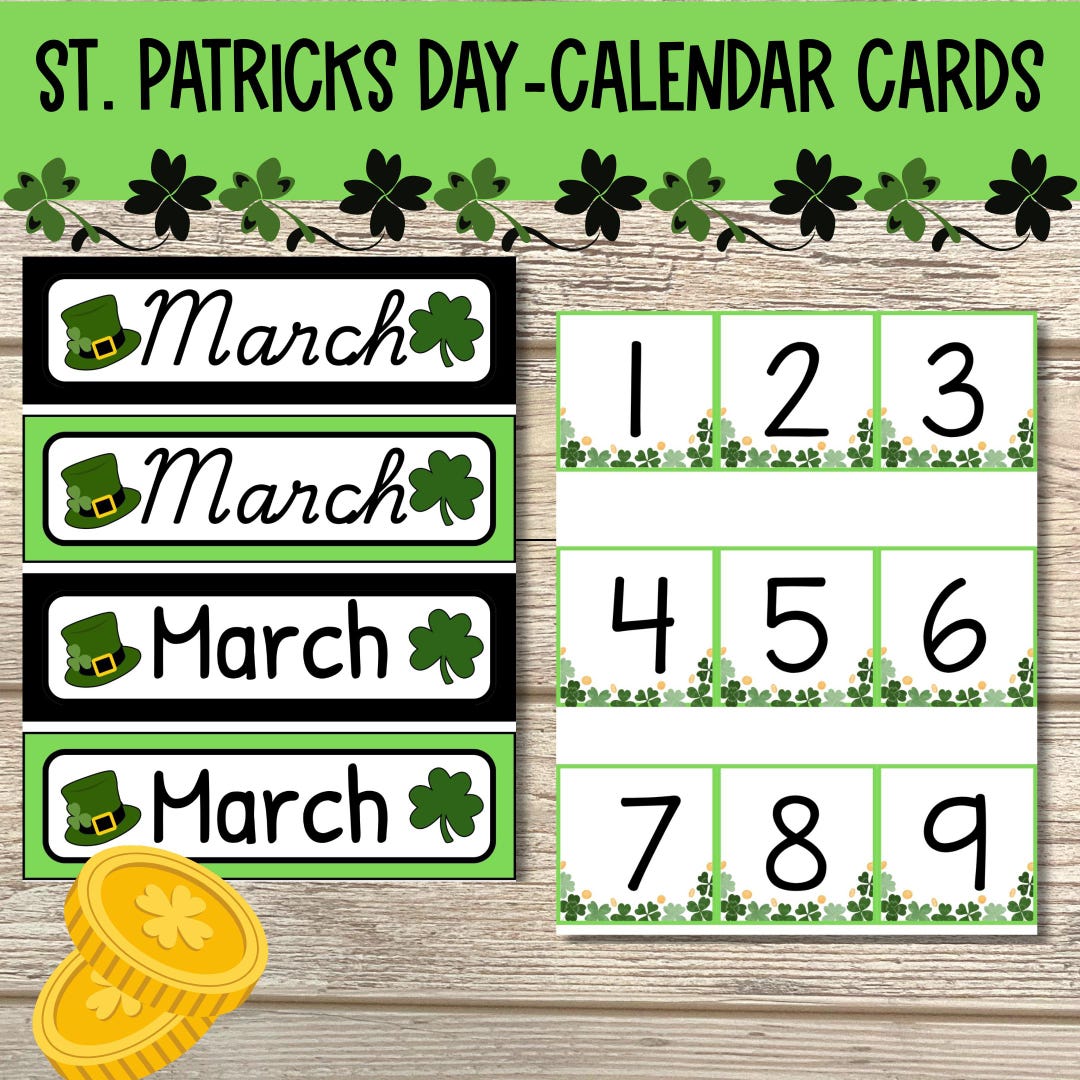 Tarjetas del calendario del Día de San Patricio / Decoración del aula ...