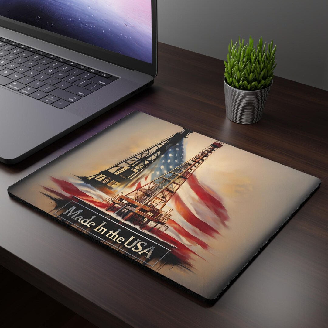 Vintage Made in the USA Mouse Pad American Flag, Drilling Rig Oilfield ...