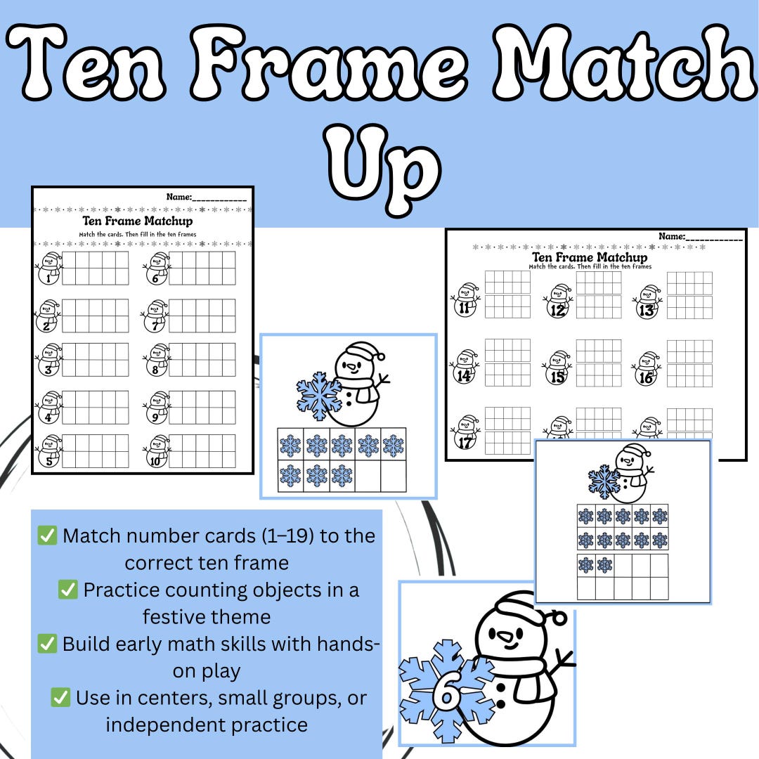 Winter Ten Frame Match up Game | Numbers 1–19 Counting Activity ...