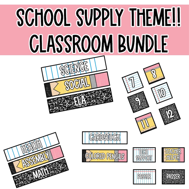 School Supply Theme Classroom Decor | Schedule Cards, Calendar Numbers ...