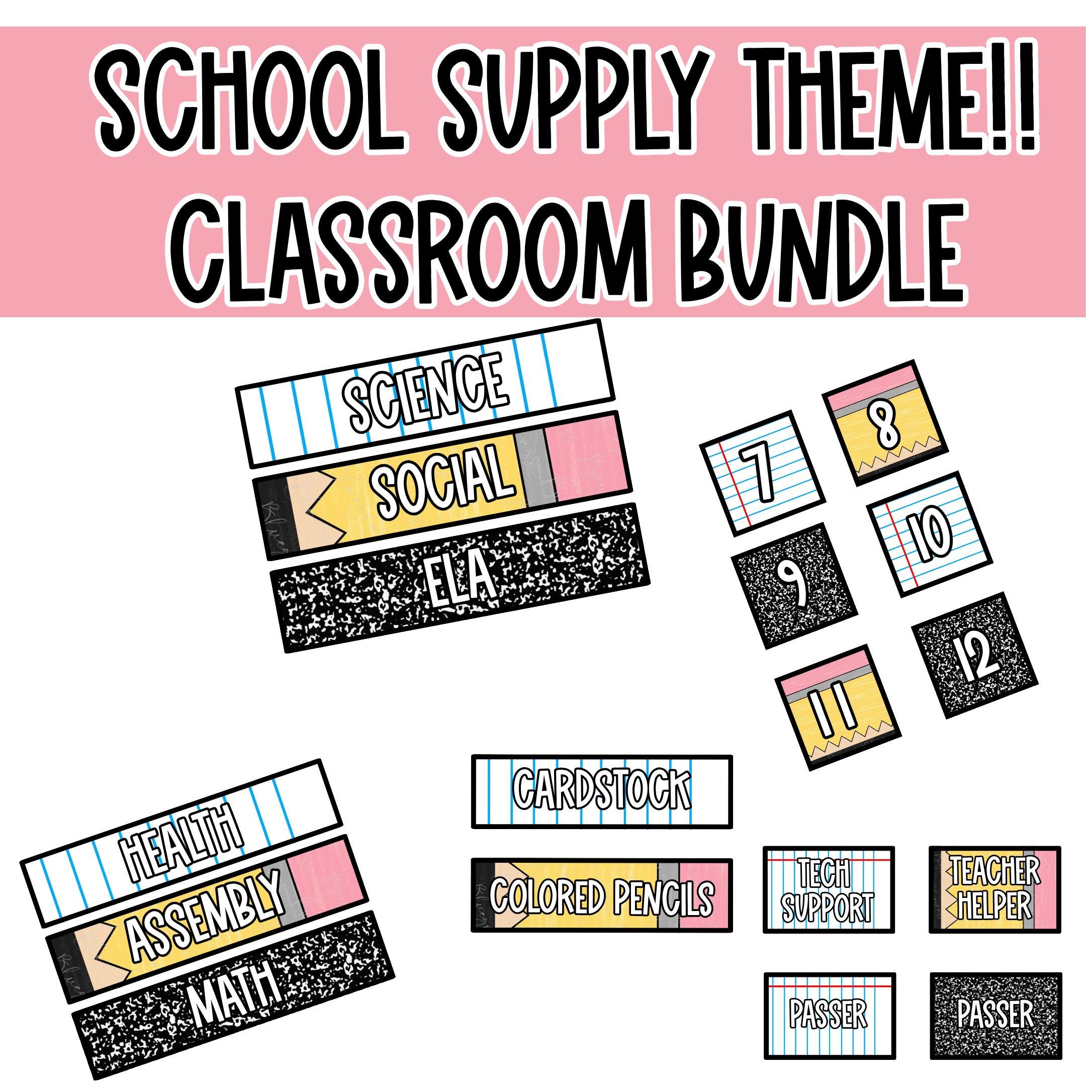 School Supply Theme Classroom Decor | Schedule Cards, Calendar Numbers ...
