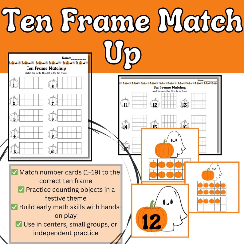 Halloween Ten Frame Match up Game | Numbers 1–19 Counting Activity ...