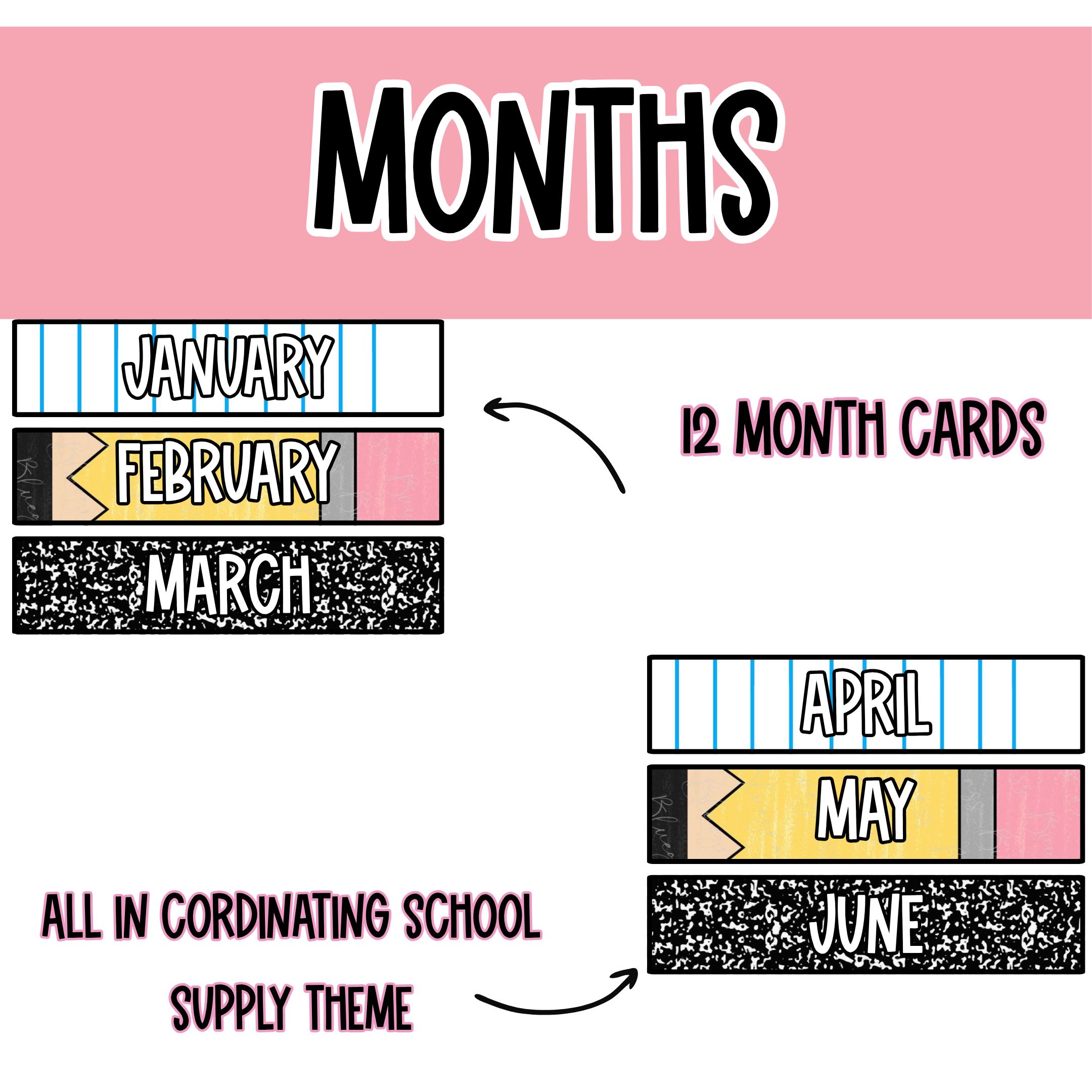 School Supply Theme Classroom Decor | Schedule Cards, Calendar Numbers ...