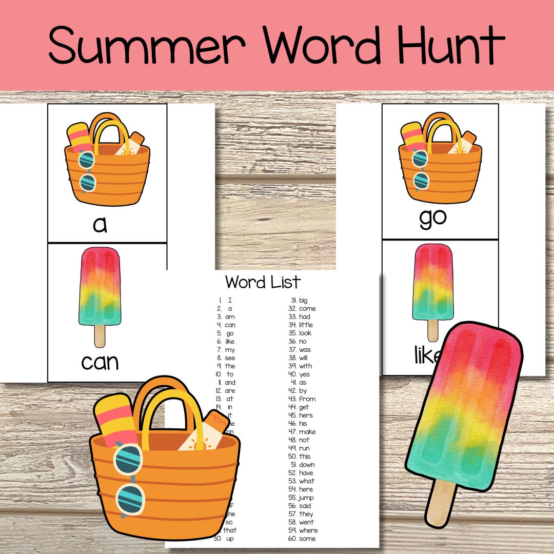 Summer Sight Word Hunt | Summer Literacy Center - Etsy