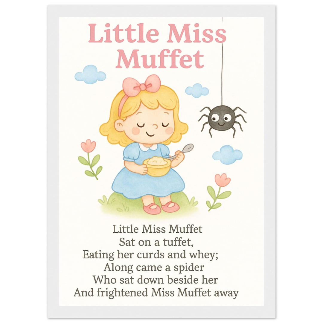 Little Miss Muffet Nursery Rhyme Framed Poster, Perfect Baby Shower ...