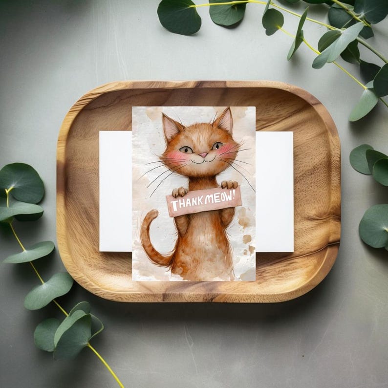 Cat Thank You Cards, 'thank Meow' Banner, Appreciation Greeting Card ...