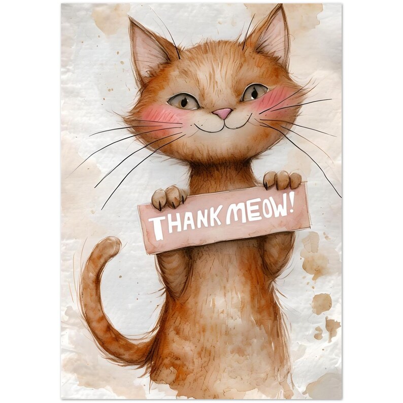 Cat Thank You Cards, 'thank Meow' Banner, Appreciation Greeting Card ...