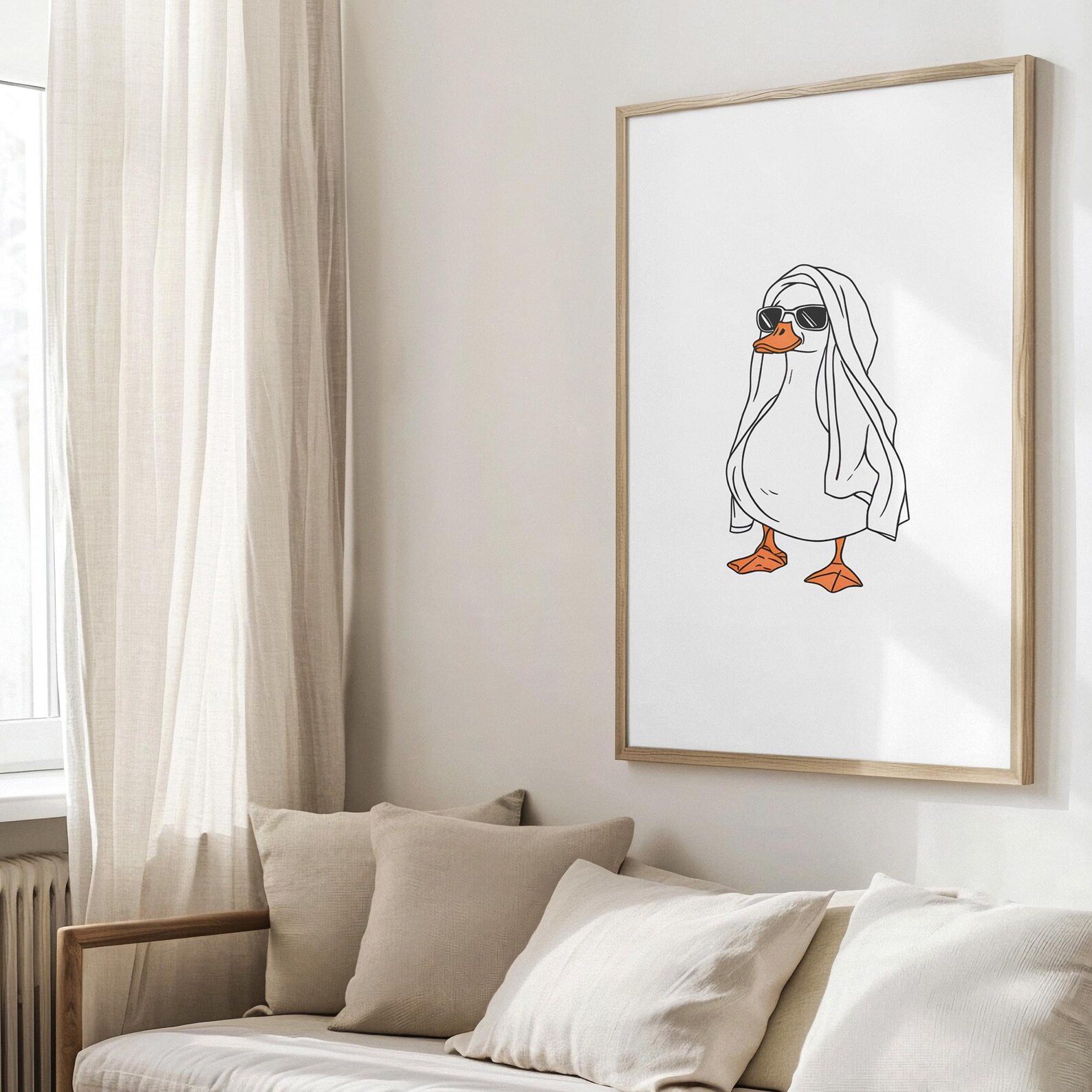 Cute Duck Wearing Towel - Minimalist Line Art Print | Funny Bathroom ...