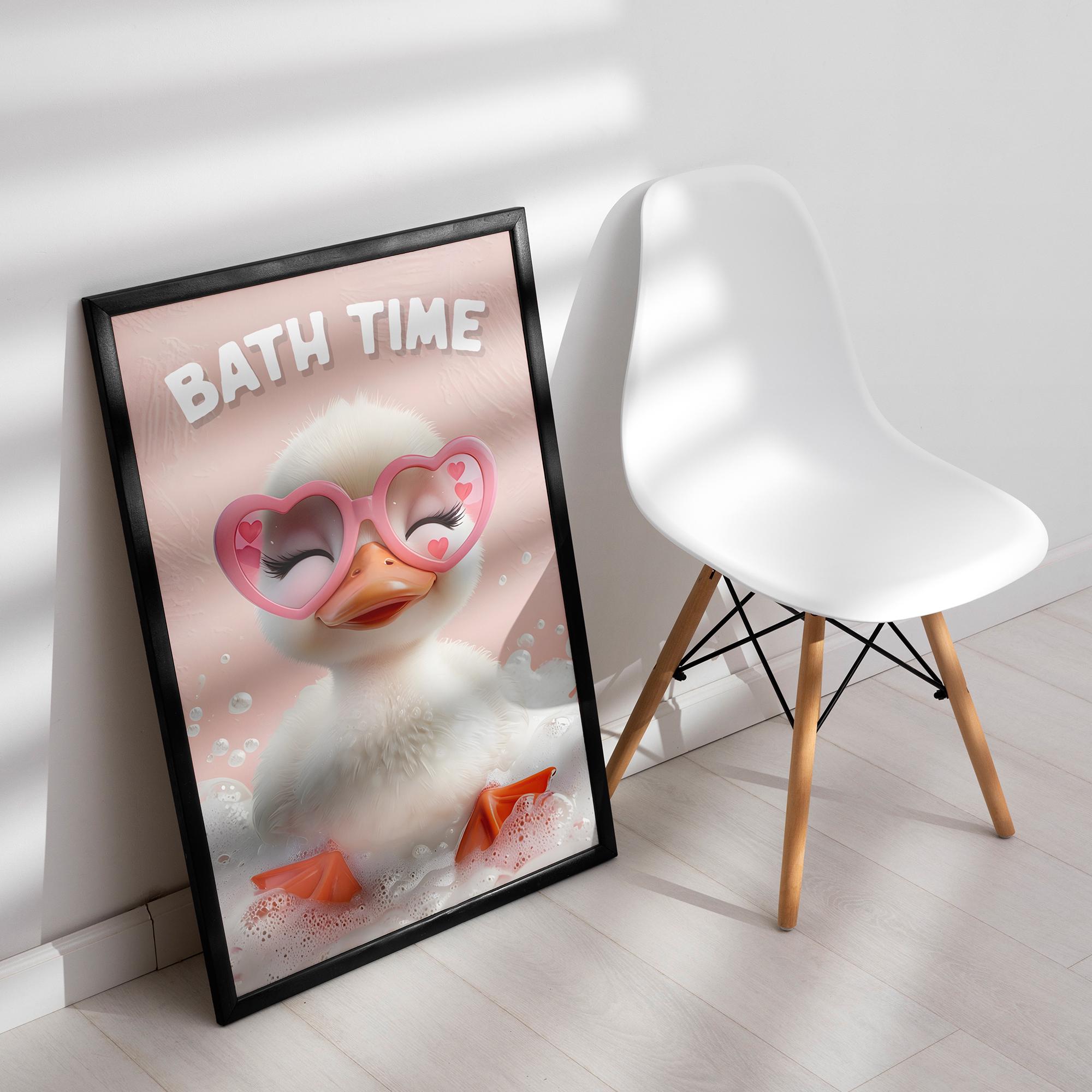 Duck Bath Time Print - Cute Rubber Duck Wall Art as Bathroom Print ...