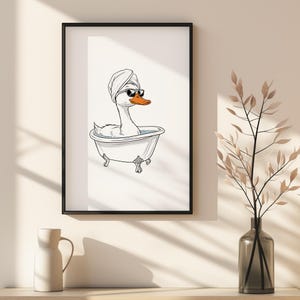 Duck in a Bath Funny Bathroom Print Printable – Cute Duck Wall Art With ...