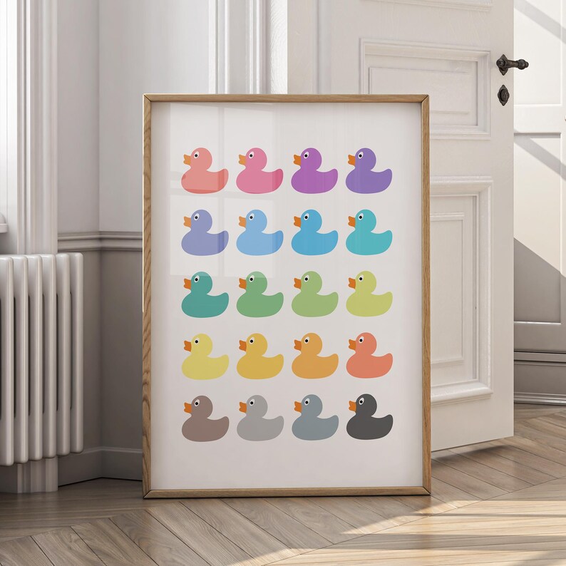 Rainbow Duck Print - Colourful Rubber Duck Wall Art | Printable Nursery ...