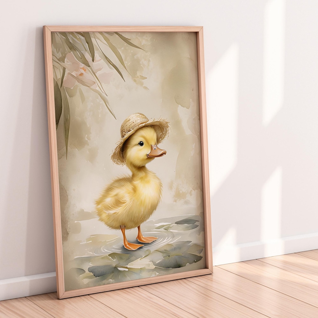Duckling in a Straw Hat - Cute Duck Printable Wall Art | Nursery Decor ...