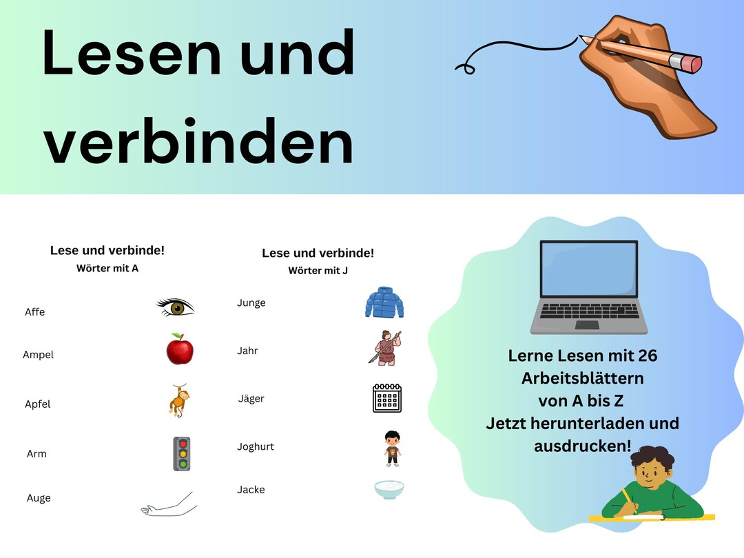 Reading & Matching Worksheet in German | Reading and Matching Worksheet ...