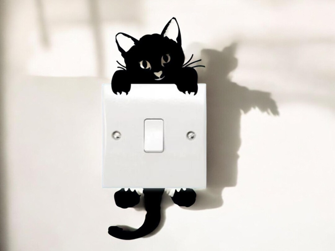 Black Cat Light Switch Sticker – Cute Wall Decal – Waterproof Home ...