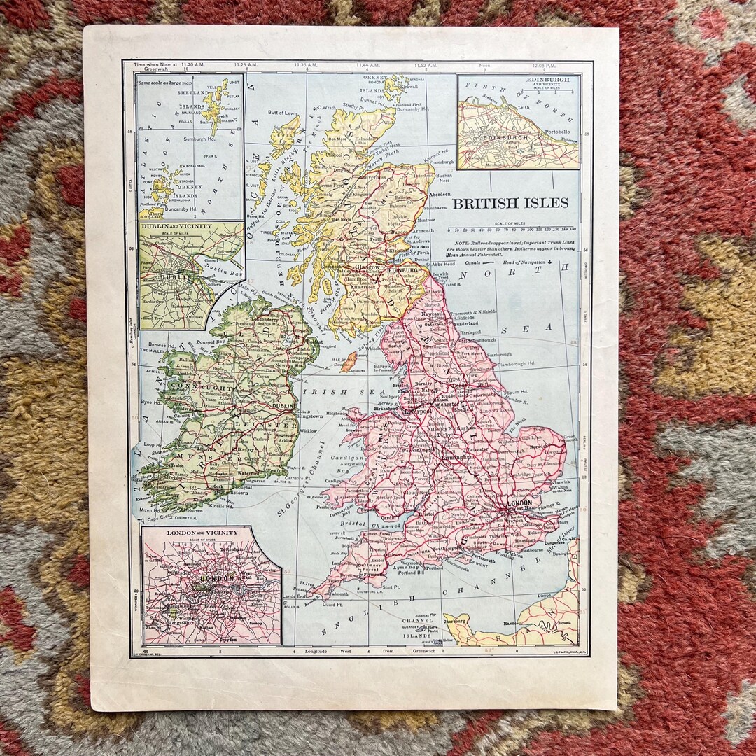 1898 Vintage British Isles Map Wall Art Decor | Unframed - Etsy