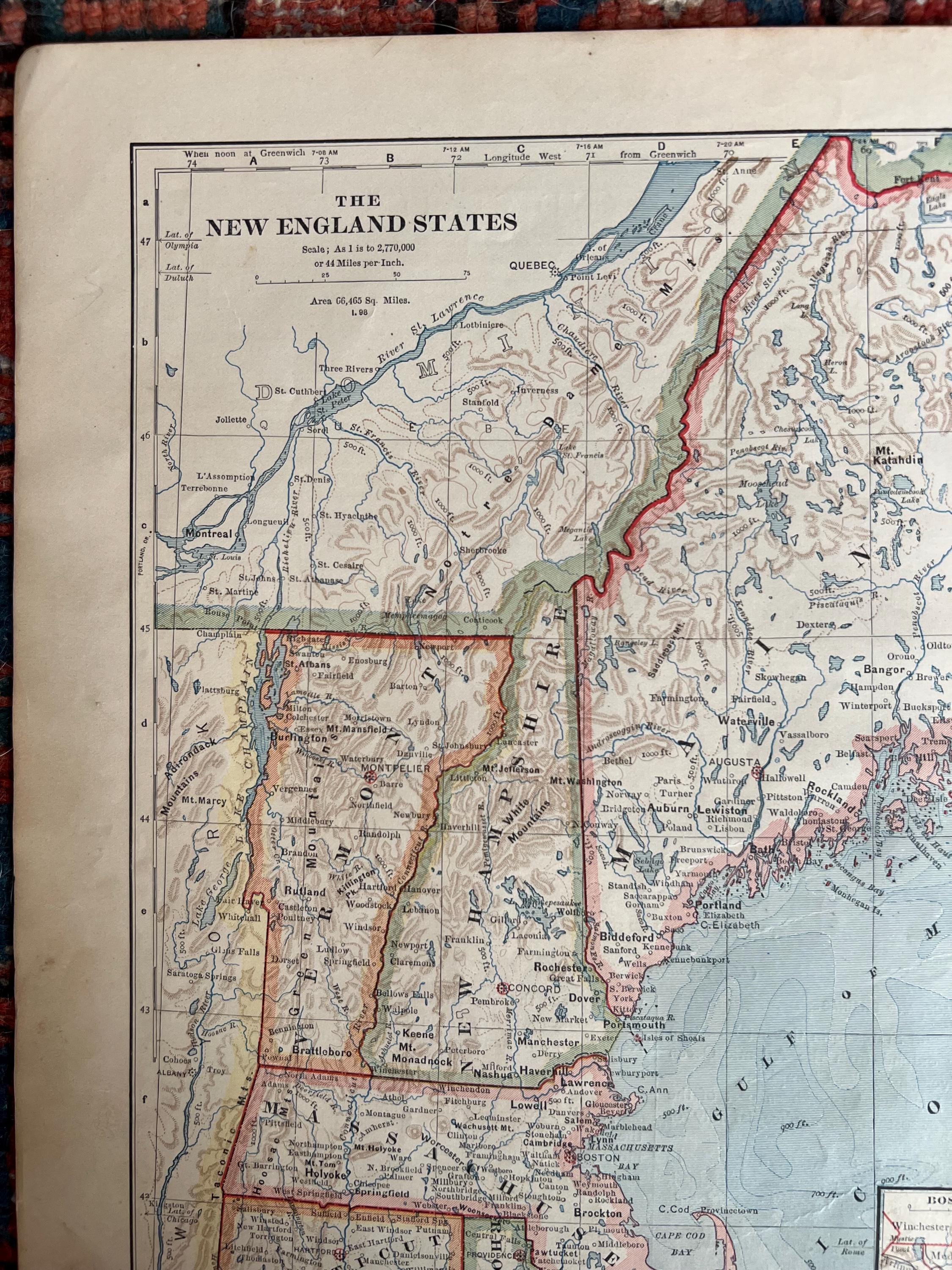 1898 Vintage New England States Map Wall Art Decor | Unframed - Etsy