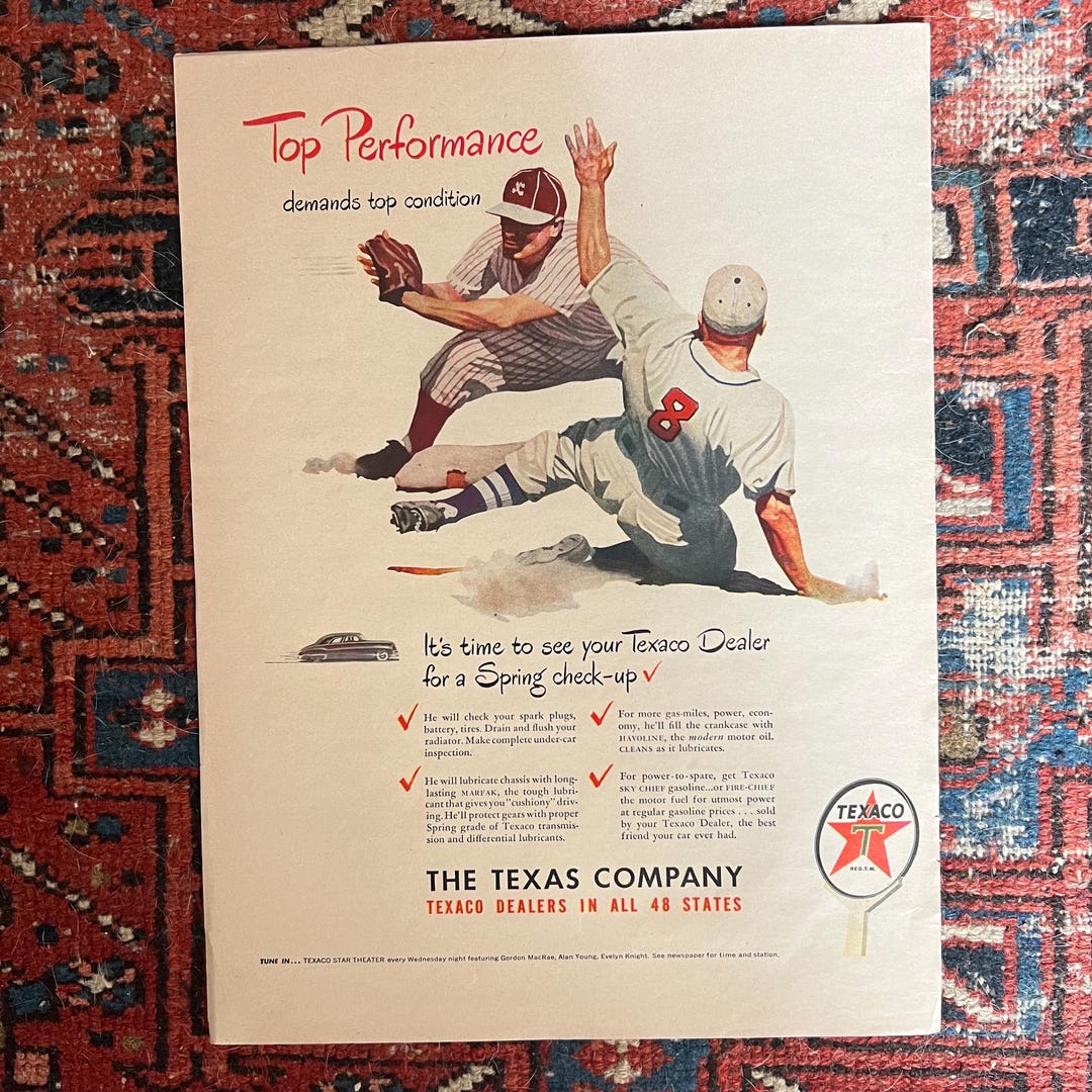 Vintage Texaco Ad With Baseball Players | Man Cave or Boy’s Room Wall ...