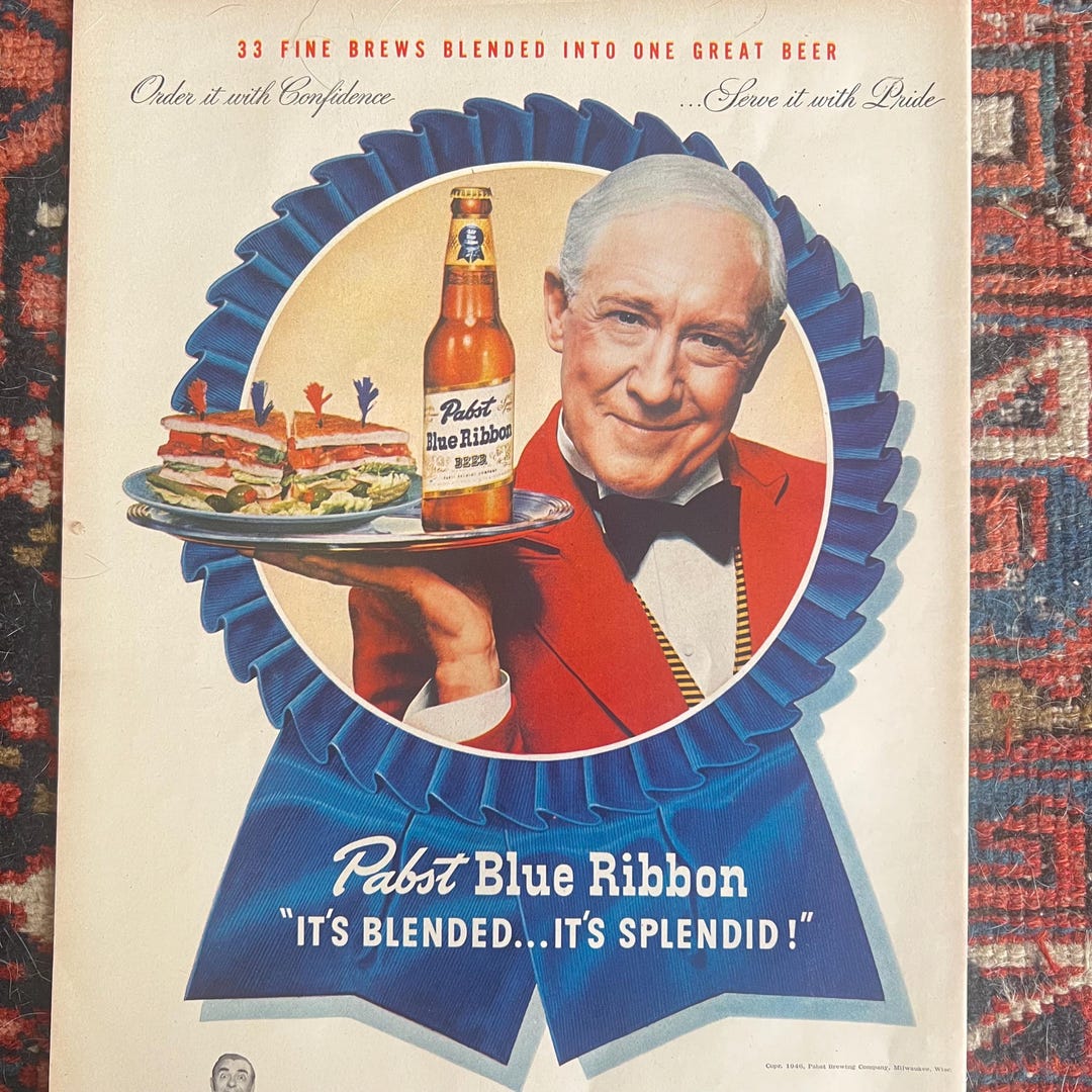 Vintage 1946 Pabst Blue Ribbon Beer Ad | Unframed Wall Art Decor | Man ...