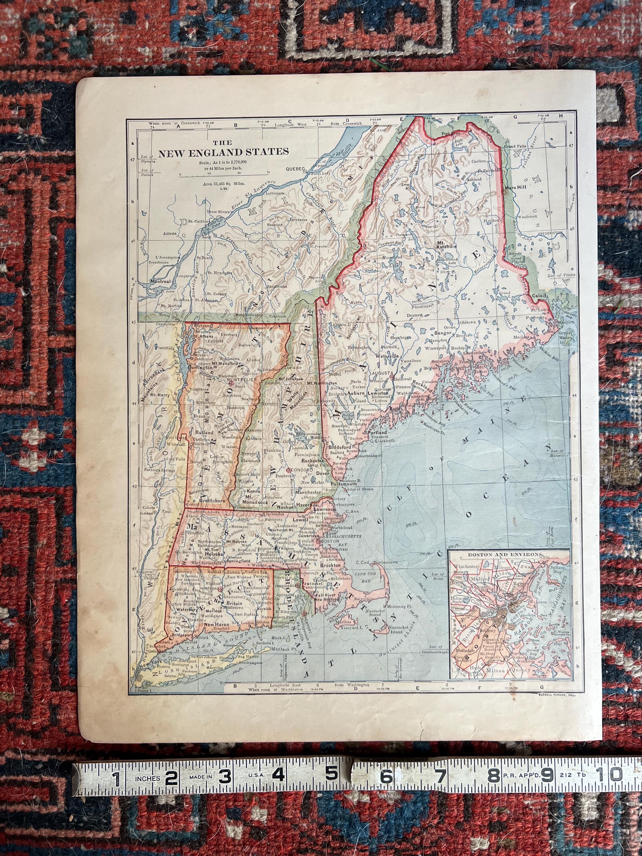 1898 Vintage New England States Map Wall Art Decor | Unframed - Etsy