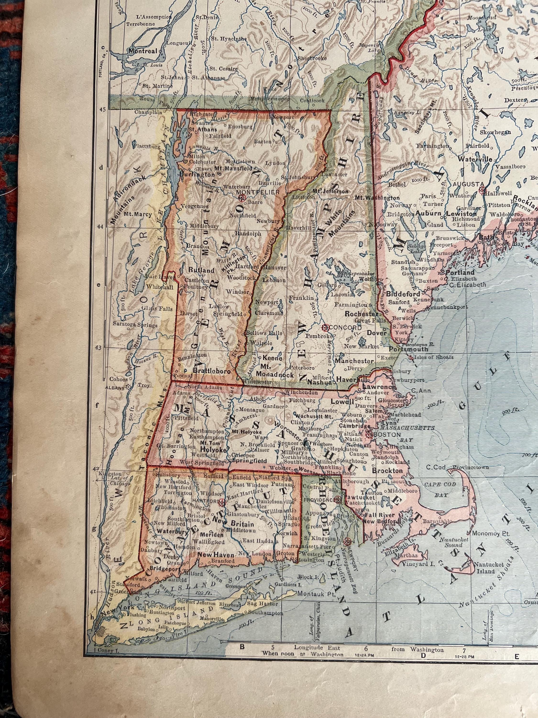 1898 Vintage New England States Map Wall Art Decor | Unframed - Etsy