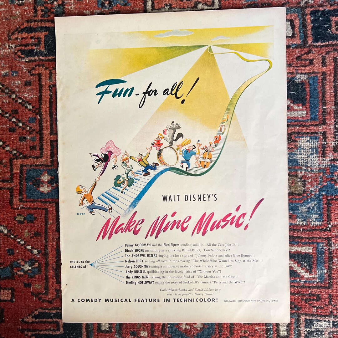 Vintage 1946 Make Mine Music by Walt Disney Ad | Unframed Wall Art ...