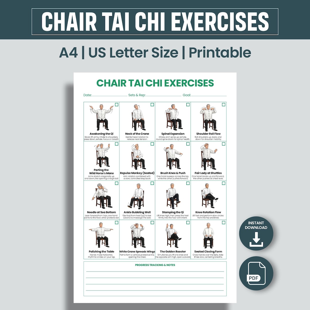 Chair Tai Chi Exercise Printable, Seated Tai Chi for Seniors and ...