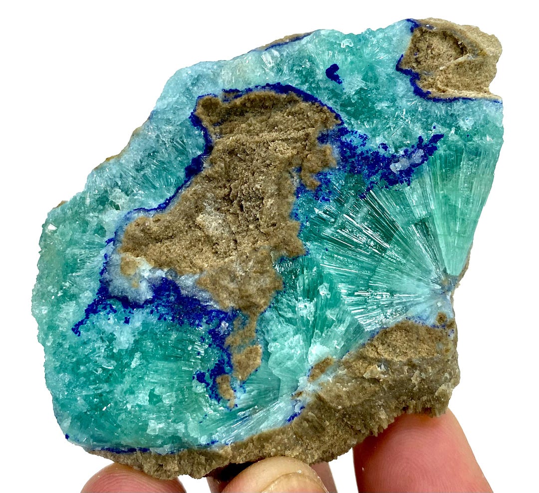 123 Gram Exclusive and Beautiful Color Flower Aragonite With Azurite ...