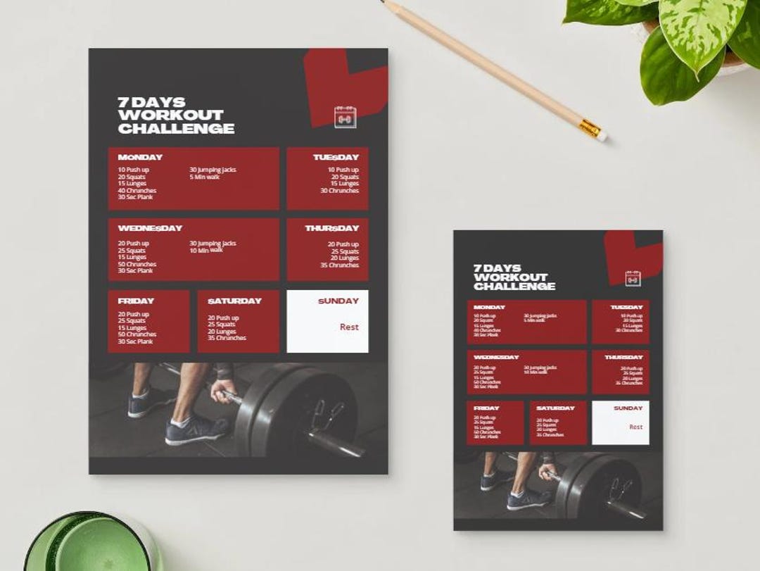 7-day Workout Challenge Printable | Fitness Planner PDF - Etsy