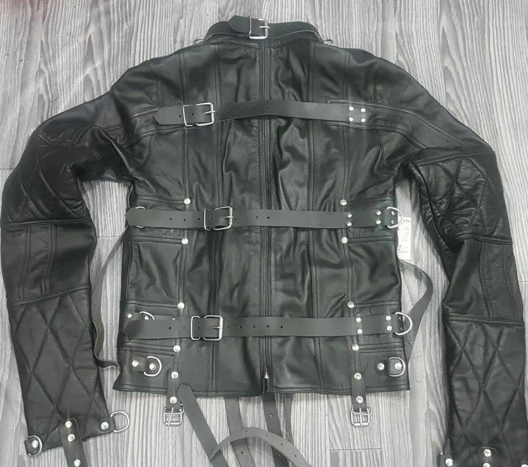 Black Leather Restraint Jacket – Heavy-duty Bondage Straight Jacket ...