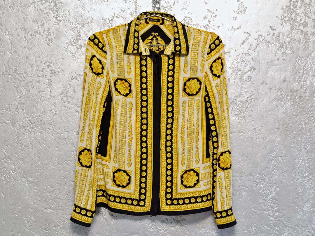 Rare VERSACE Crown Baroque Pattern Long Sleeve Silk Shirt, Vintage ...