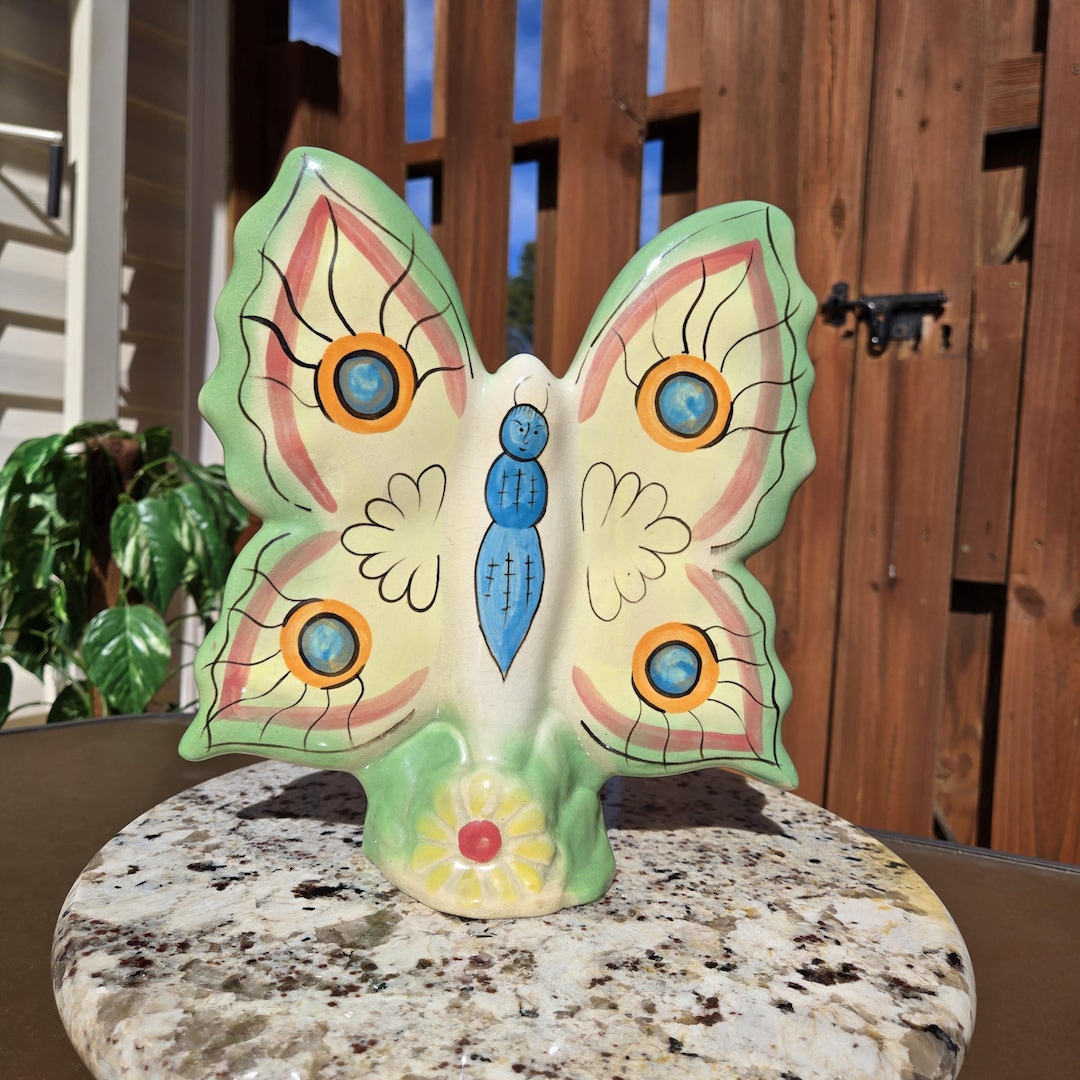 Vintage Hand-painted Ceramic Butterfly Decor – Unique Wall or Shelf ...