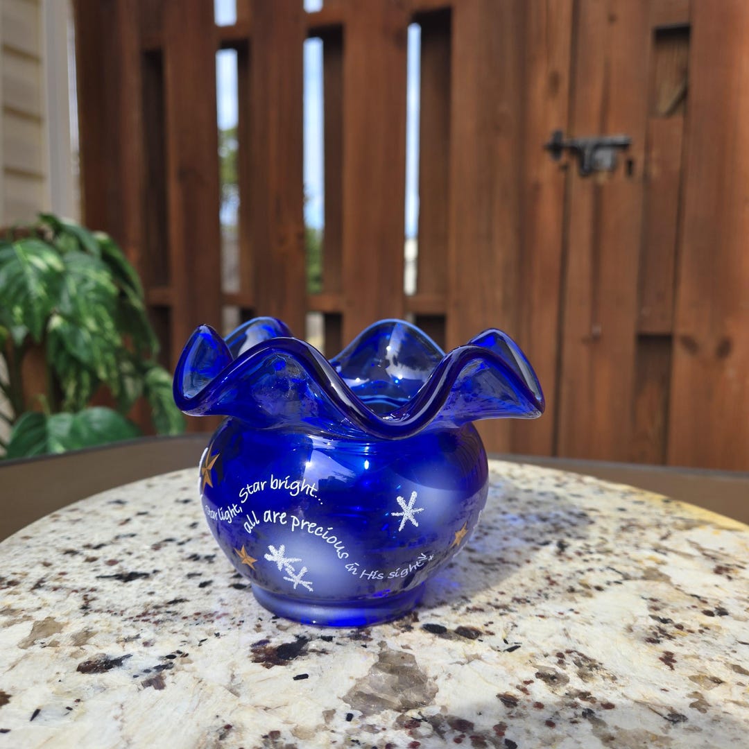 Vintage Signed Fenton "star Light, Star Bright" Cobalt Blue Hand ...