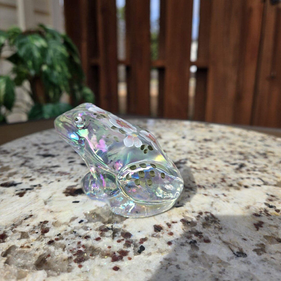 Vintage Fenton Iridescent Glass Frog – Hand-painted & Signed – Floral ...