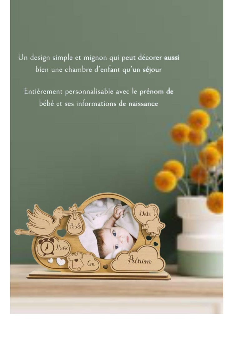 Customizable Wooden Stork Birth Photo Frame - Etsy