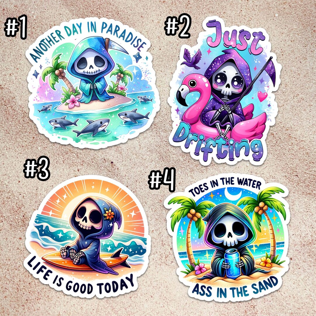 Grim Reaper Beach Stickers: Water-resistant Tumbler & Laptop Decals - Etsy