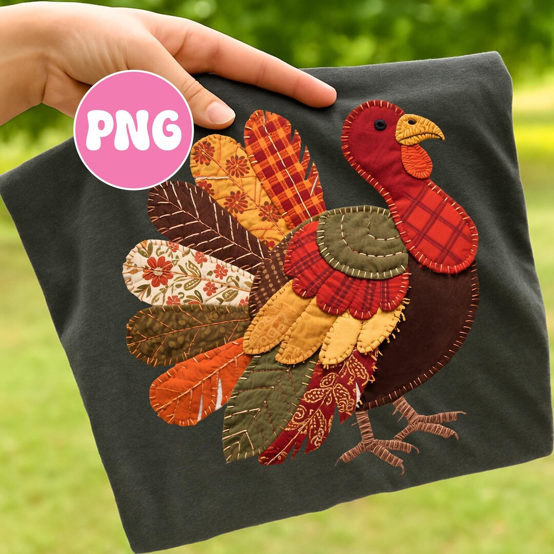 Patchwork Turkey PNG, Thanksgiving PNG, Cozy Autumn Digital Download ...
