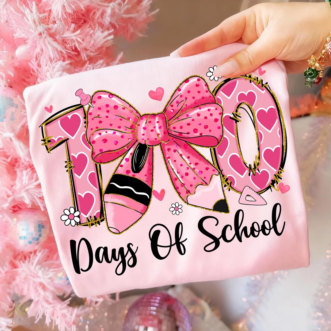 100 Days of School Pencil Coquette Bow Png, 100 Days of School Png, 100 ...