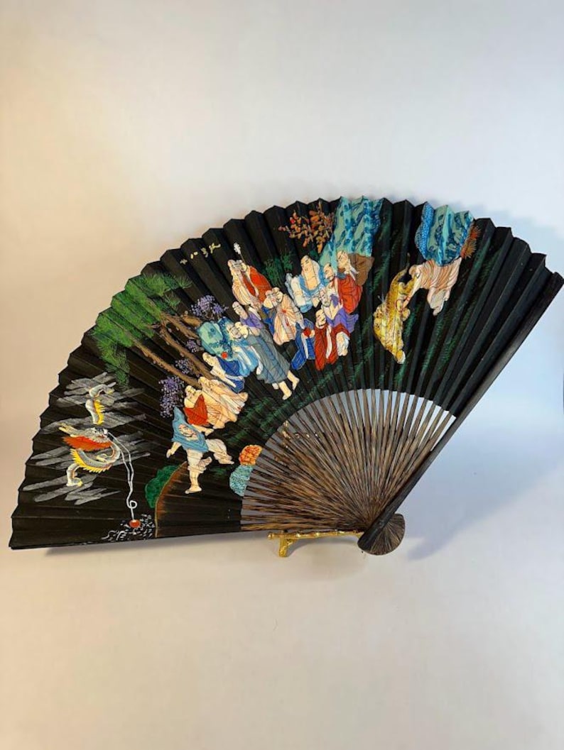 Vintage Chinese Hand Painted Fan, Hand Painted Chinese Characters ...