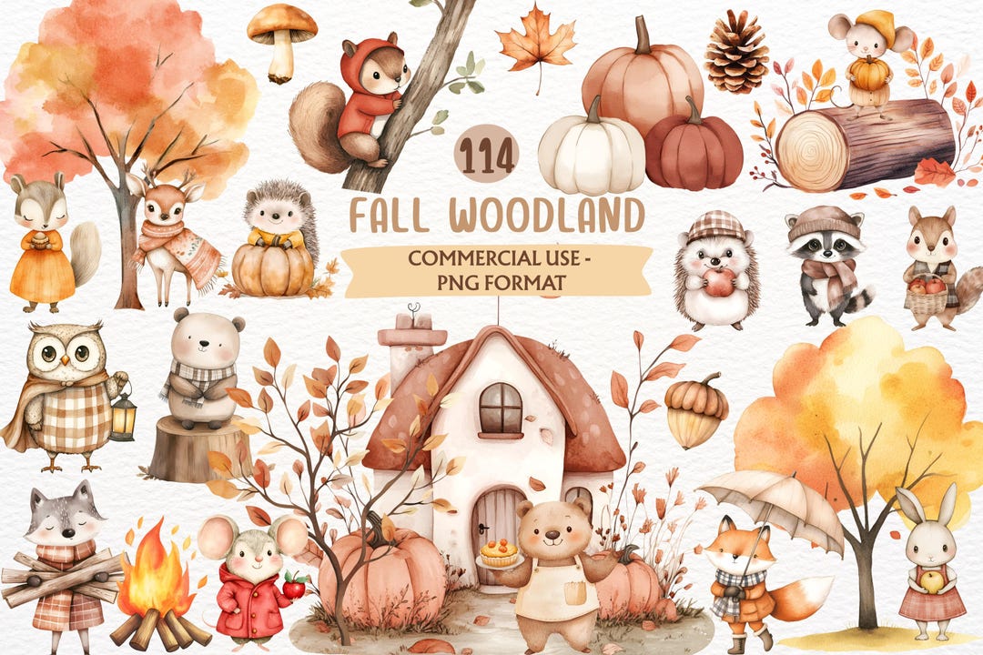 Watercolor Autumn Woodland, Nursery Forest Animals Clipart, Fall Vibes ...